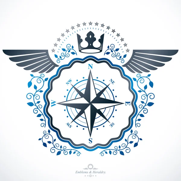 Navigation Compass Emblem Geography Orientation Theme Heraldic Vector ...