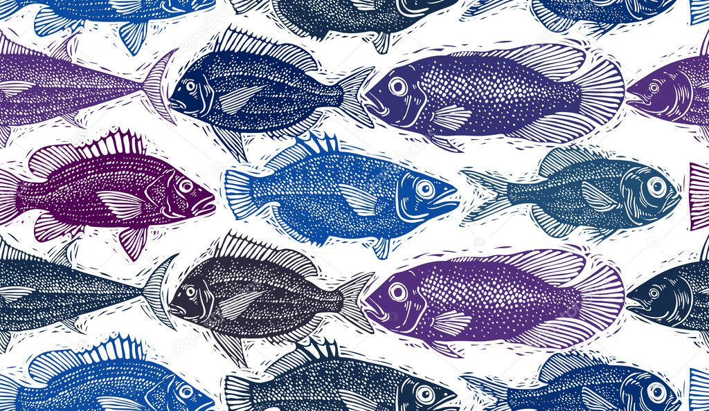 Freshwater fish endless pattern Stock Vector by ©Ostapius 125720200