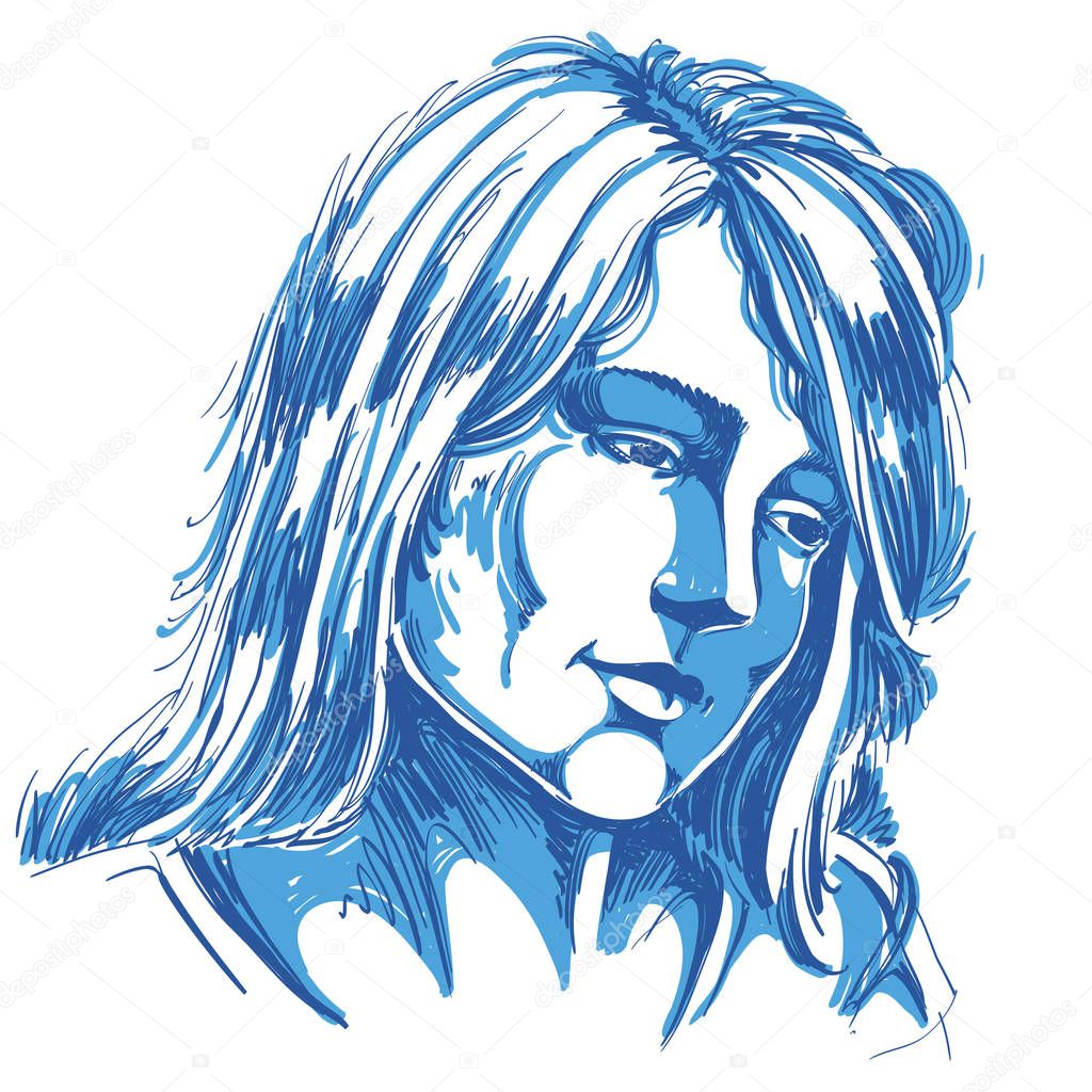 Sketch portrait of melancholic beautiful woman Stock Vector Image by ...