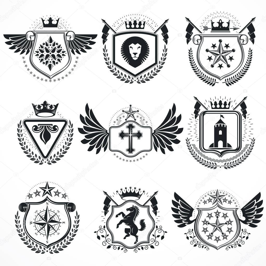 Vintage heraldic emblems set Stock Vector by ©Ostapius 129056744