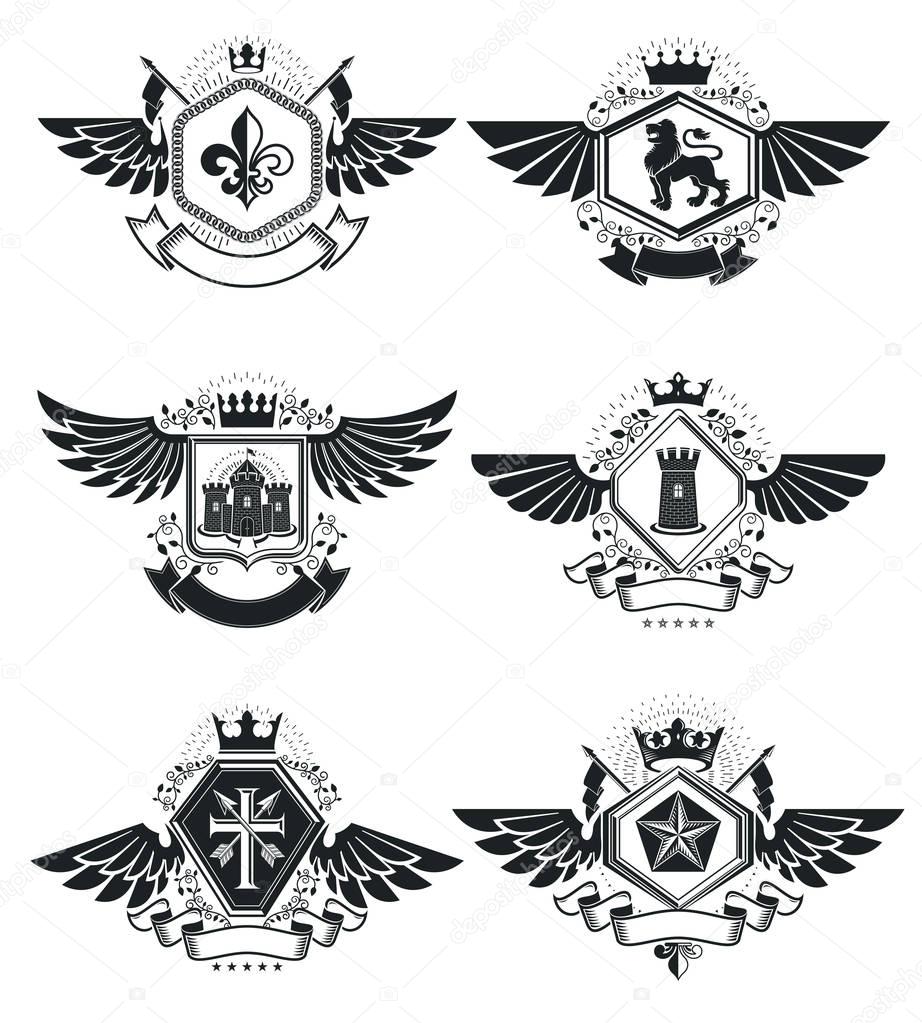 Vintage heraldic emblems set Stock Vector by ©Ostapius 129065400