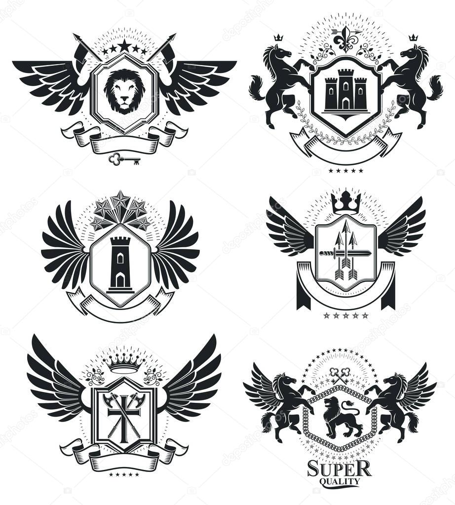 Vintage heraldic emblems set Stock Vector by ©Ostapius 129067700
