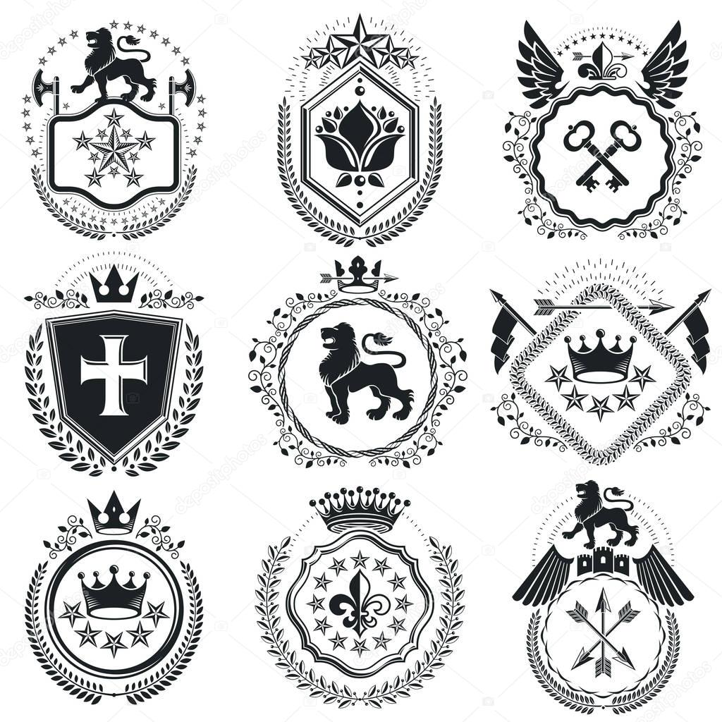Vintage heraldic emblems set — Stock Vector © Ostapius #129074446