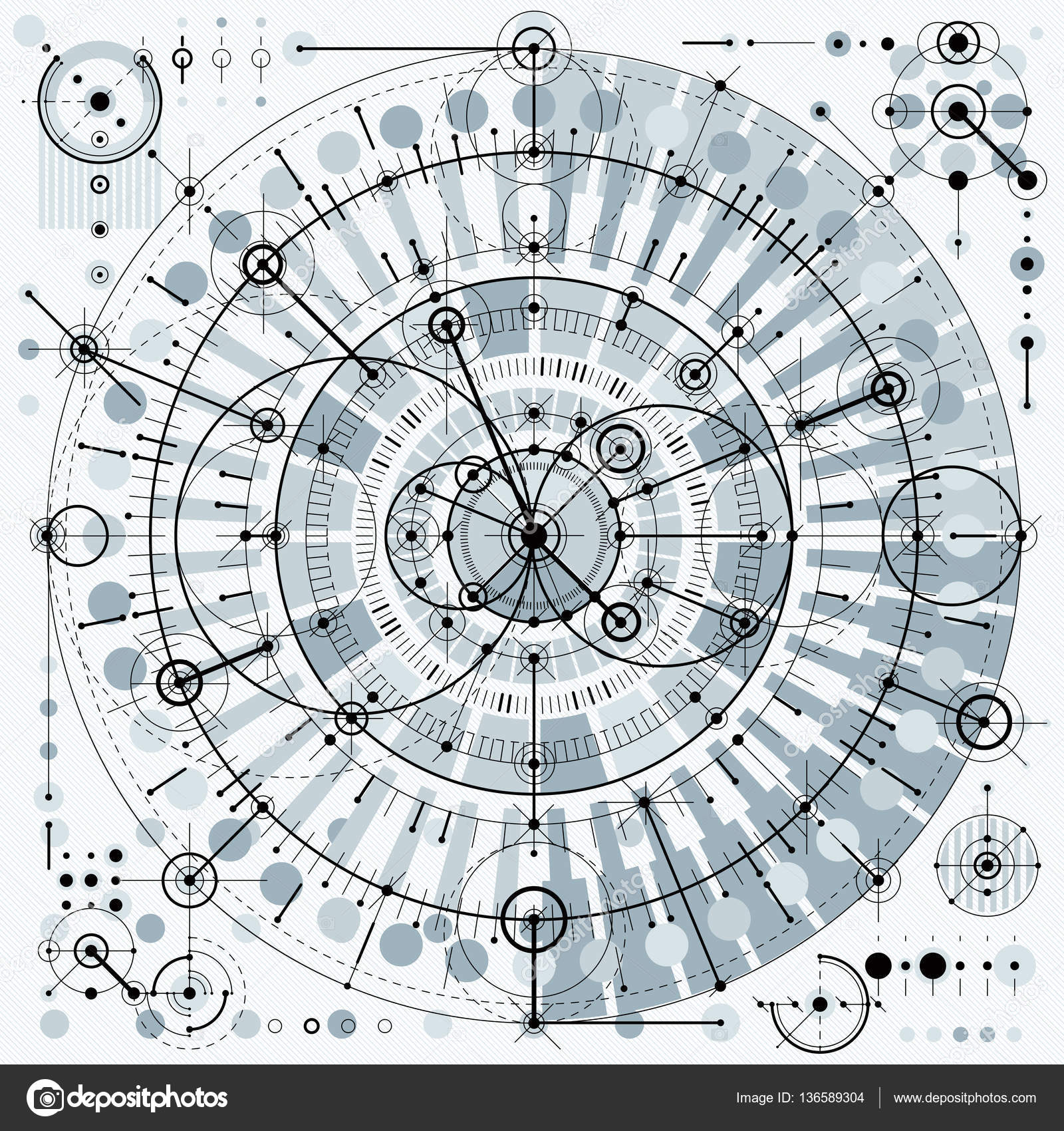 Engineering drawing with geometric parts of mechanism — Stock Vector ...
