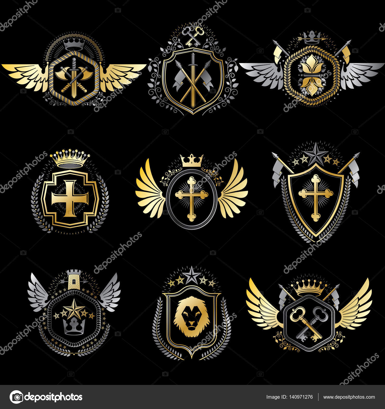 Heraldic emblem icon Stock Vector by ©Ostapius 140971276