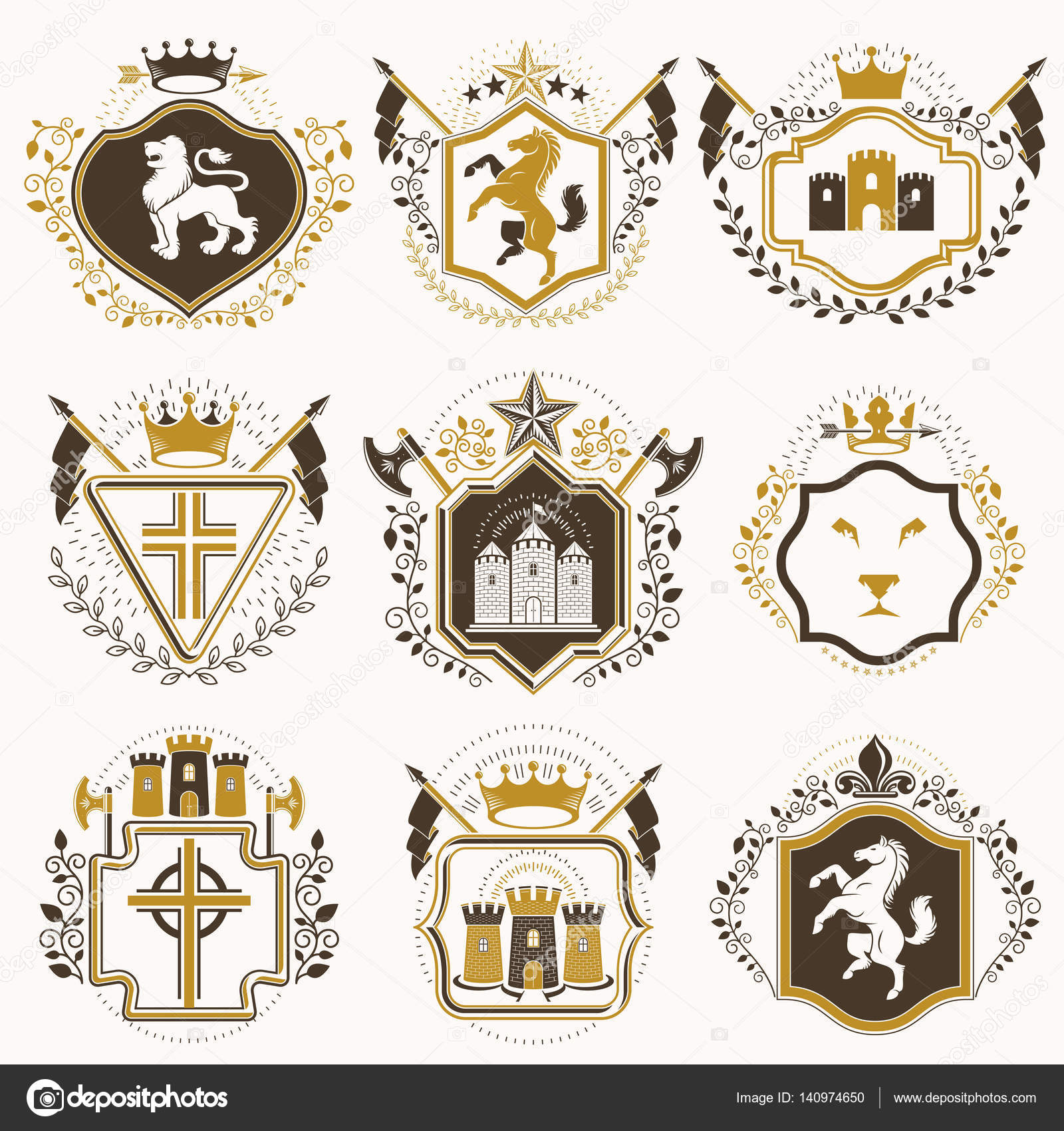 Heraldic Coat of Arms logos Stock Vector by ©Ostapius 140974650