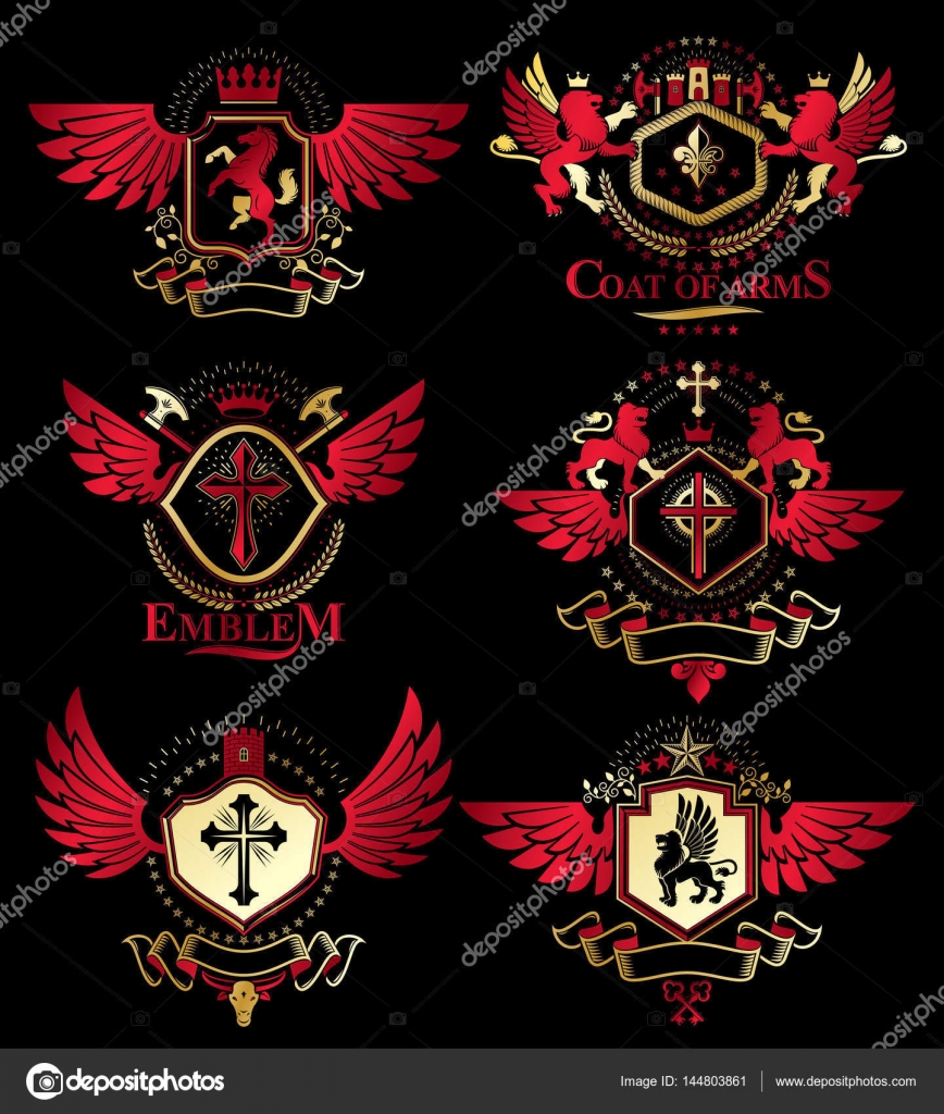 Collection of heraldic decorative coat of arms ⬇ Vector Image by ...