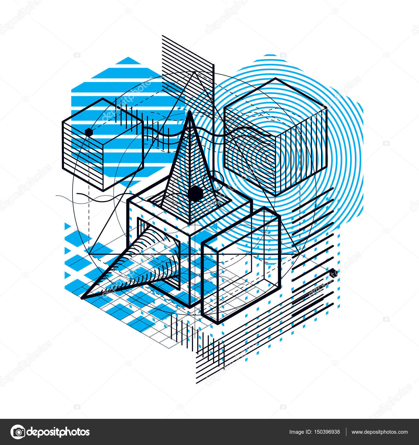 Composición de formas isométricas abstractas Vector de stock por ...