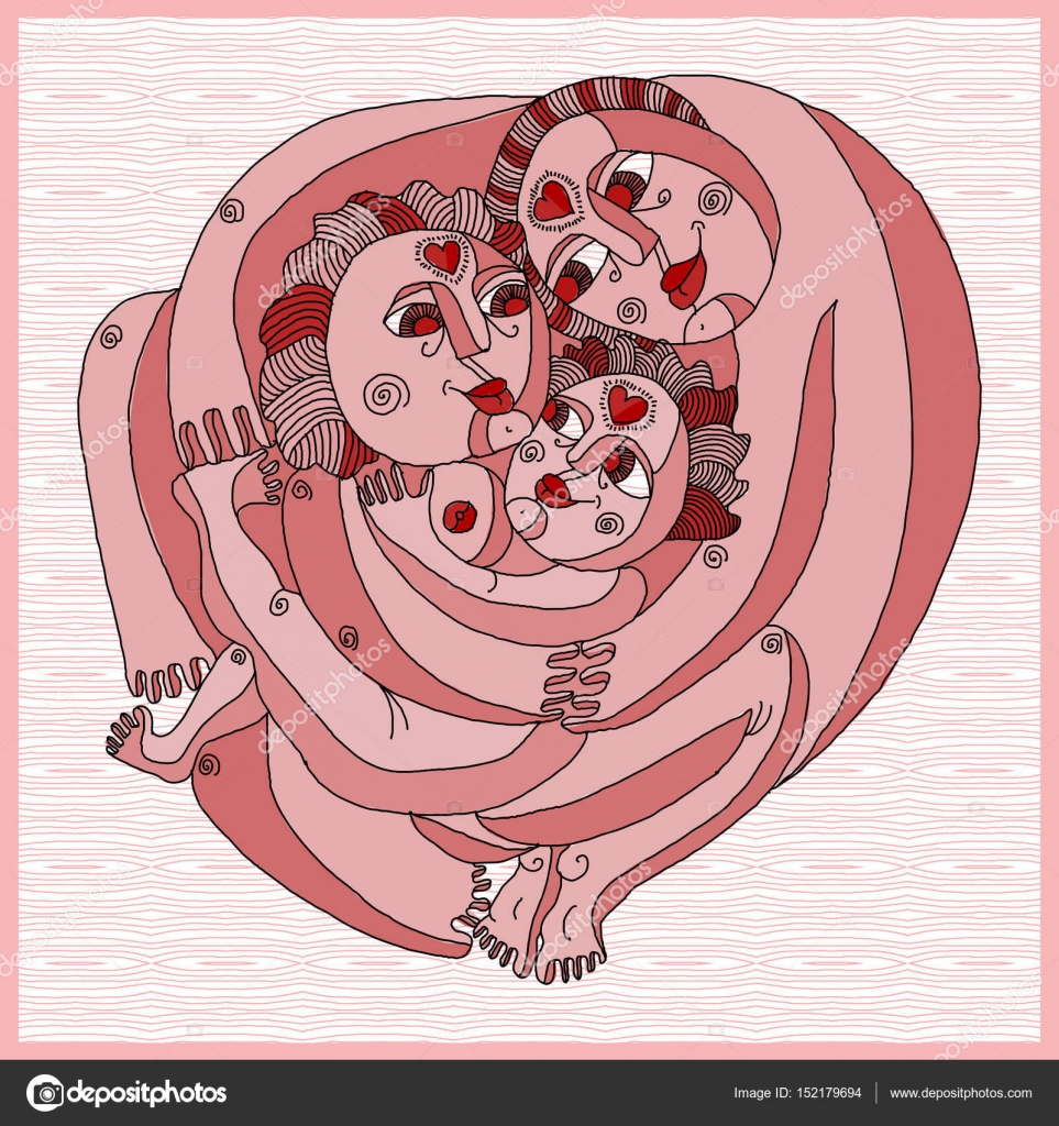 Family concept, graphic art lined illustration. Stock Vector by ...