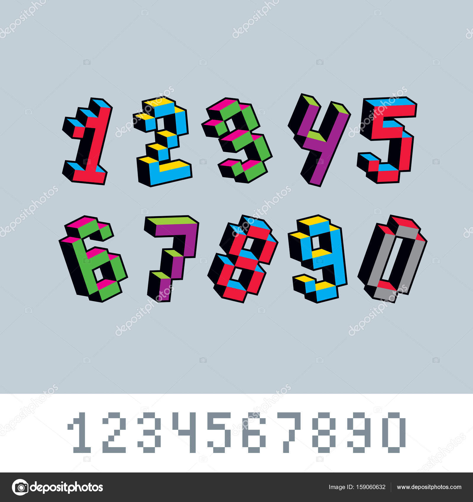 Digits, numerals created in 8 bit style Stock Vector by ©Ostapius 159060632