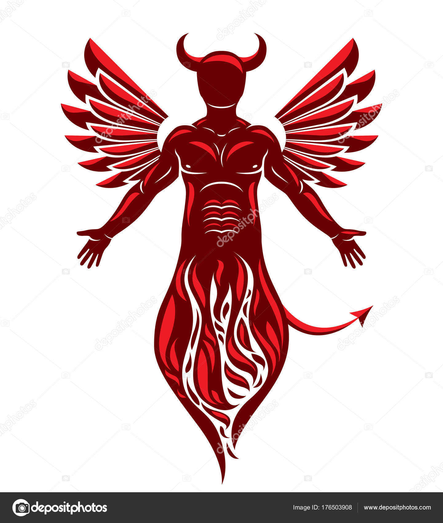 Vector Illustration Human Horned Frightening Creature Made Bird Wings ...