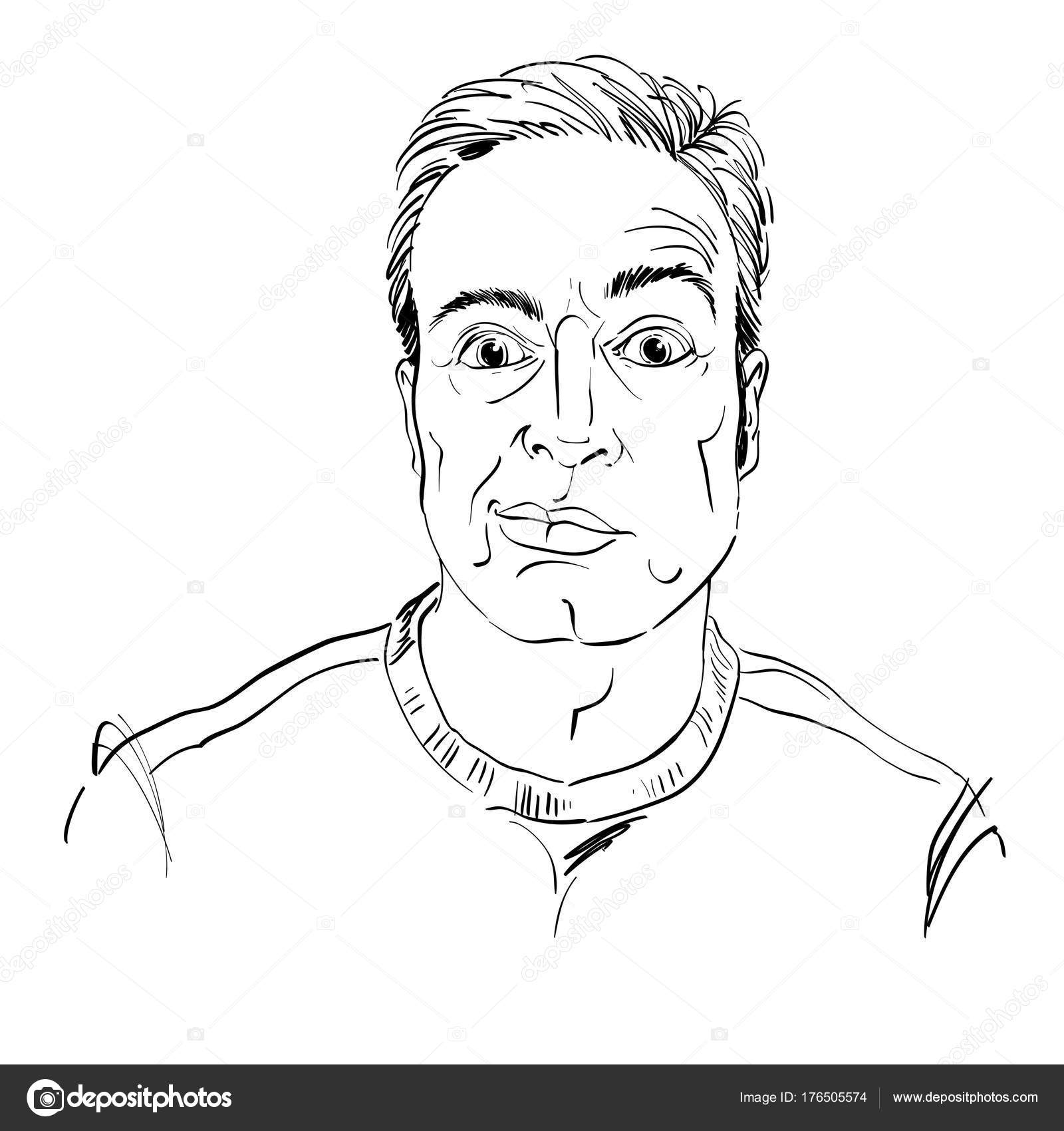 Hand Drawn Vector Illustration Skeptic Guy Short Hair Monochrome Image ...