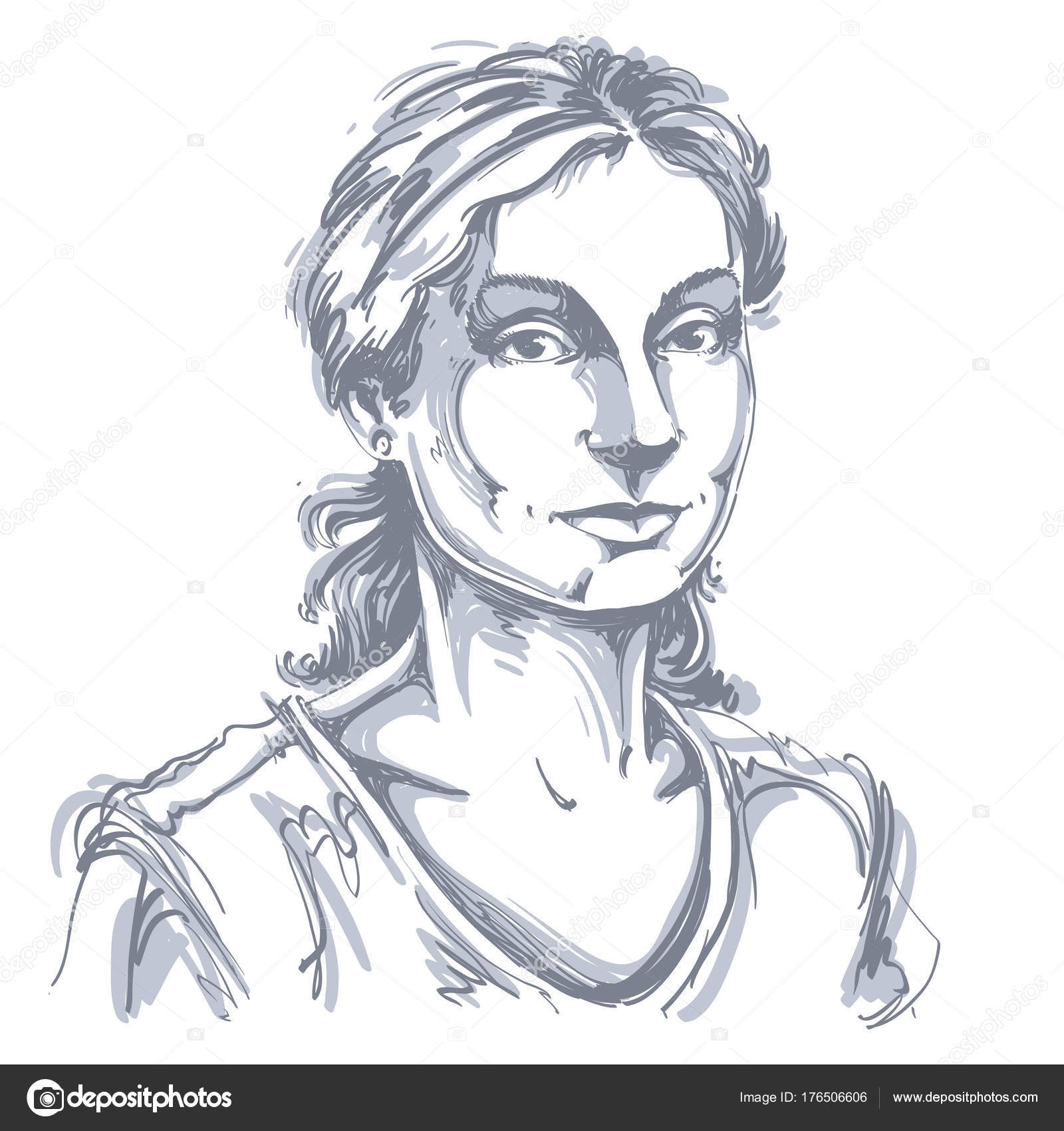 Hand Drawn Vector Illustration Beautiful Kind Woman Monochrome Image ...