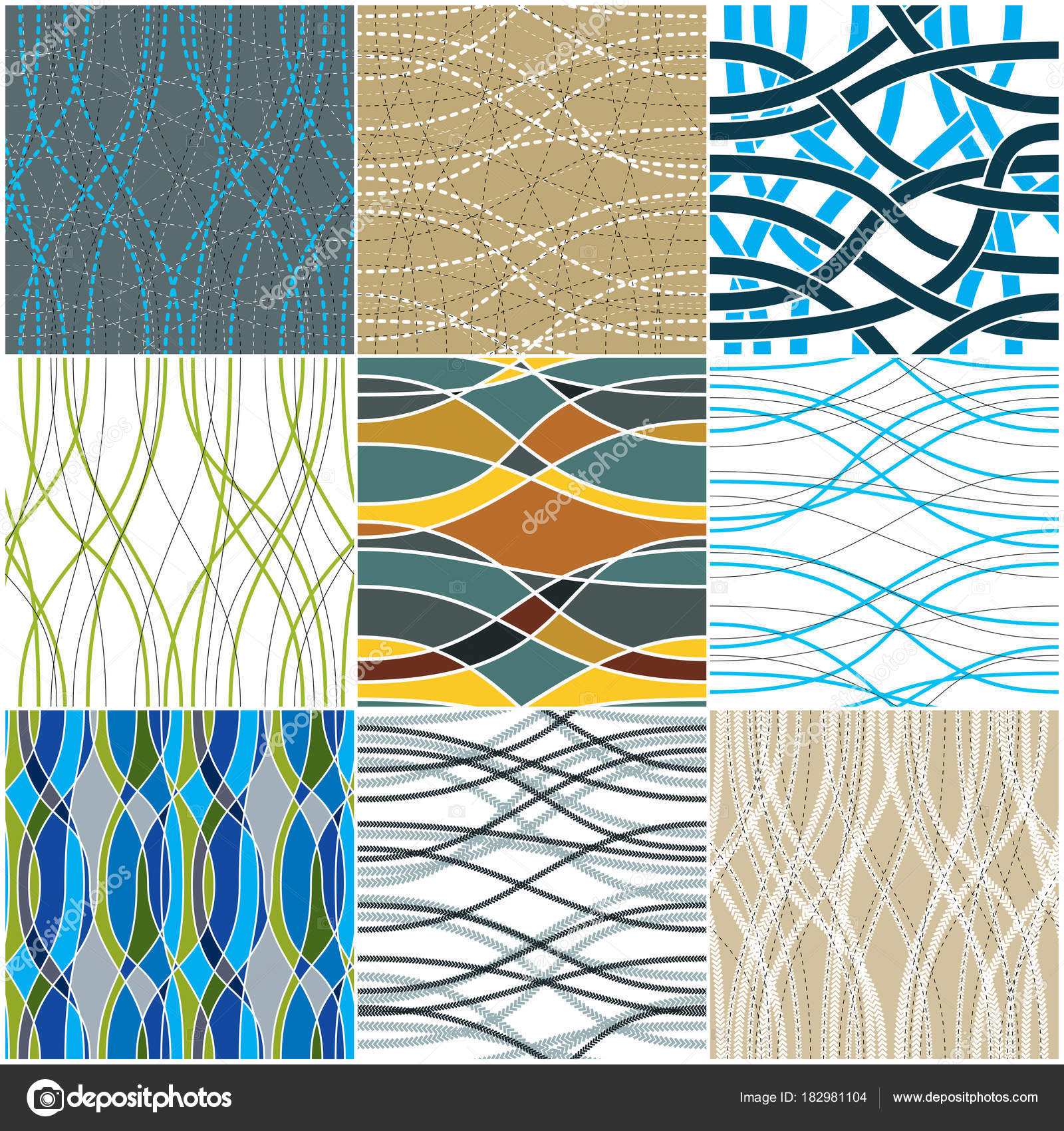 Tangled Curvy Lines Seamless Patterns Set Vector Repeat Endless ...