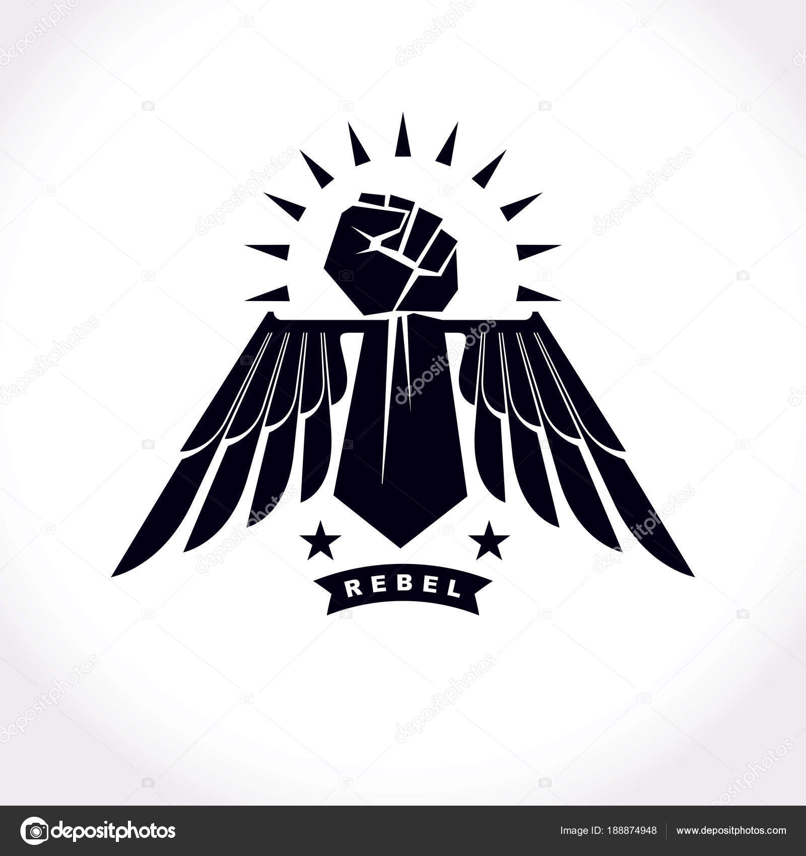 Strong Raised Arm Athletic Man Wings White Background Stock Vector by ...