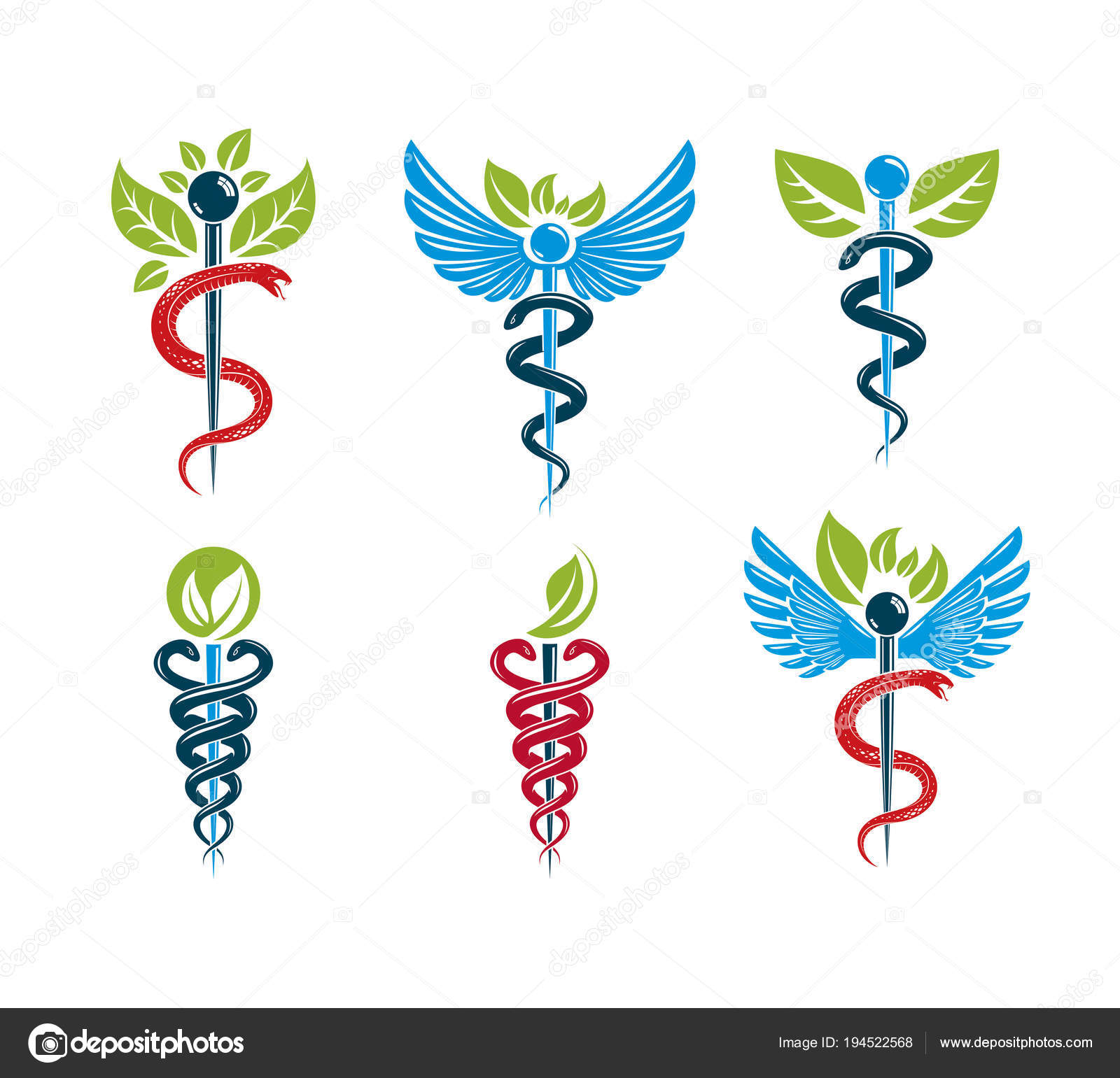 Caduceus Symbols Composed Green Leaves Bird Wings Use Medical Treatment ...