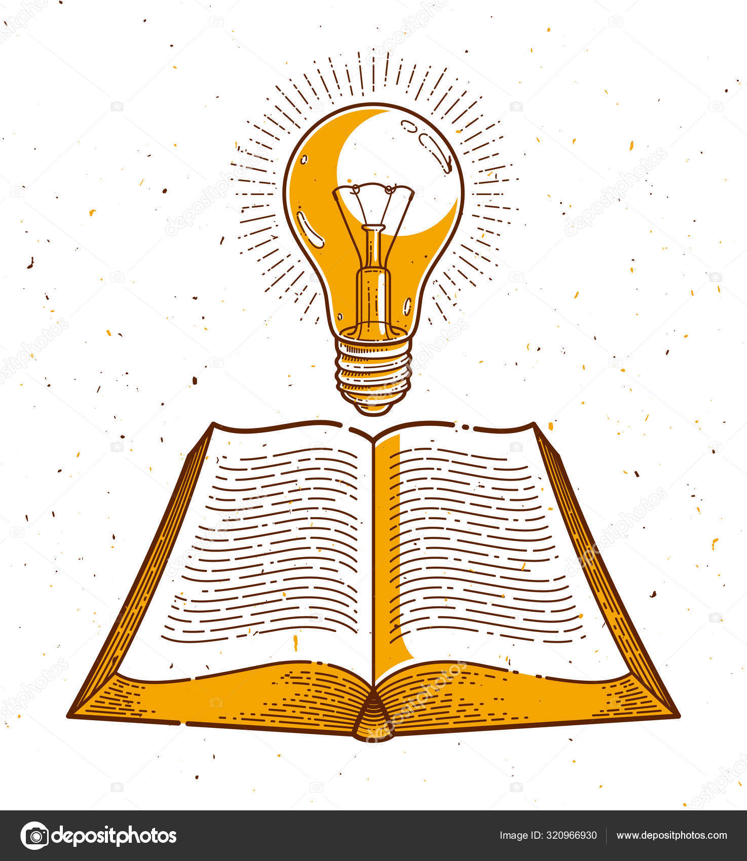 Vintage libro abierto con idea bombilla vector gráfico diseño ele ...
