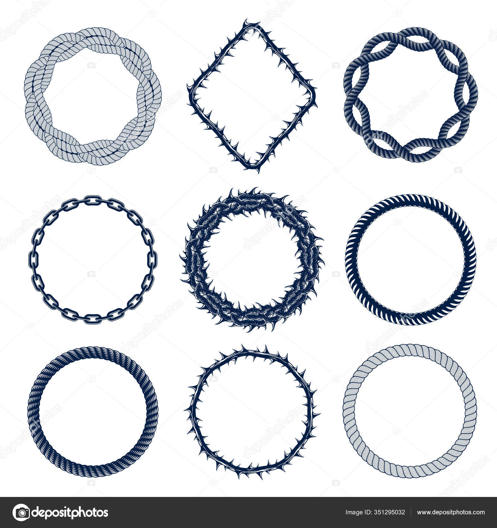 Frames Chain Thorn Rope Vector Design Elements Set Circle Shape — Stock ...