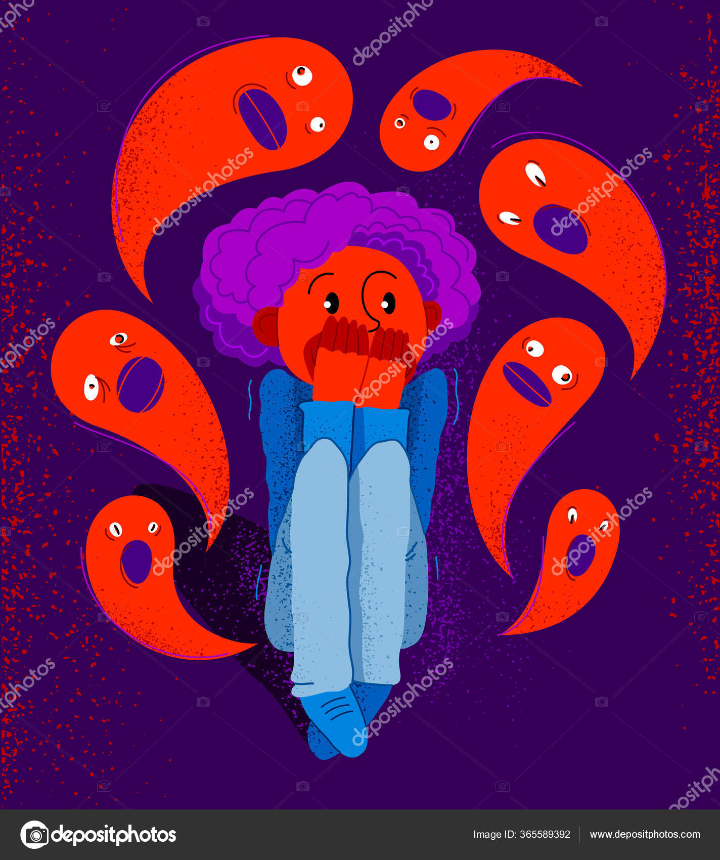 Phobia Ghosts Spirits Paranormal Vector Illustration Boy Scared Panic ...