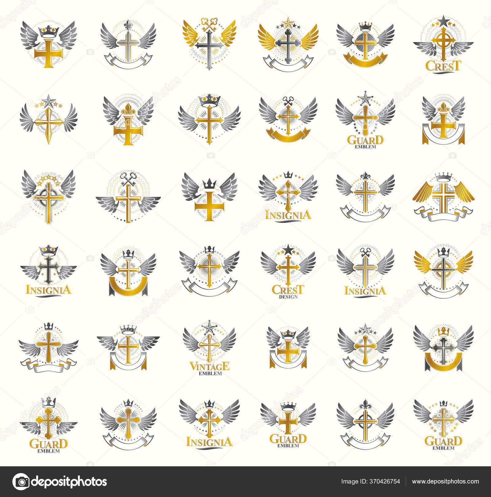 Vintage Christian Salib Vektor Logo Atau Lambang Elemen Desain Heraldik ...