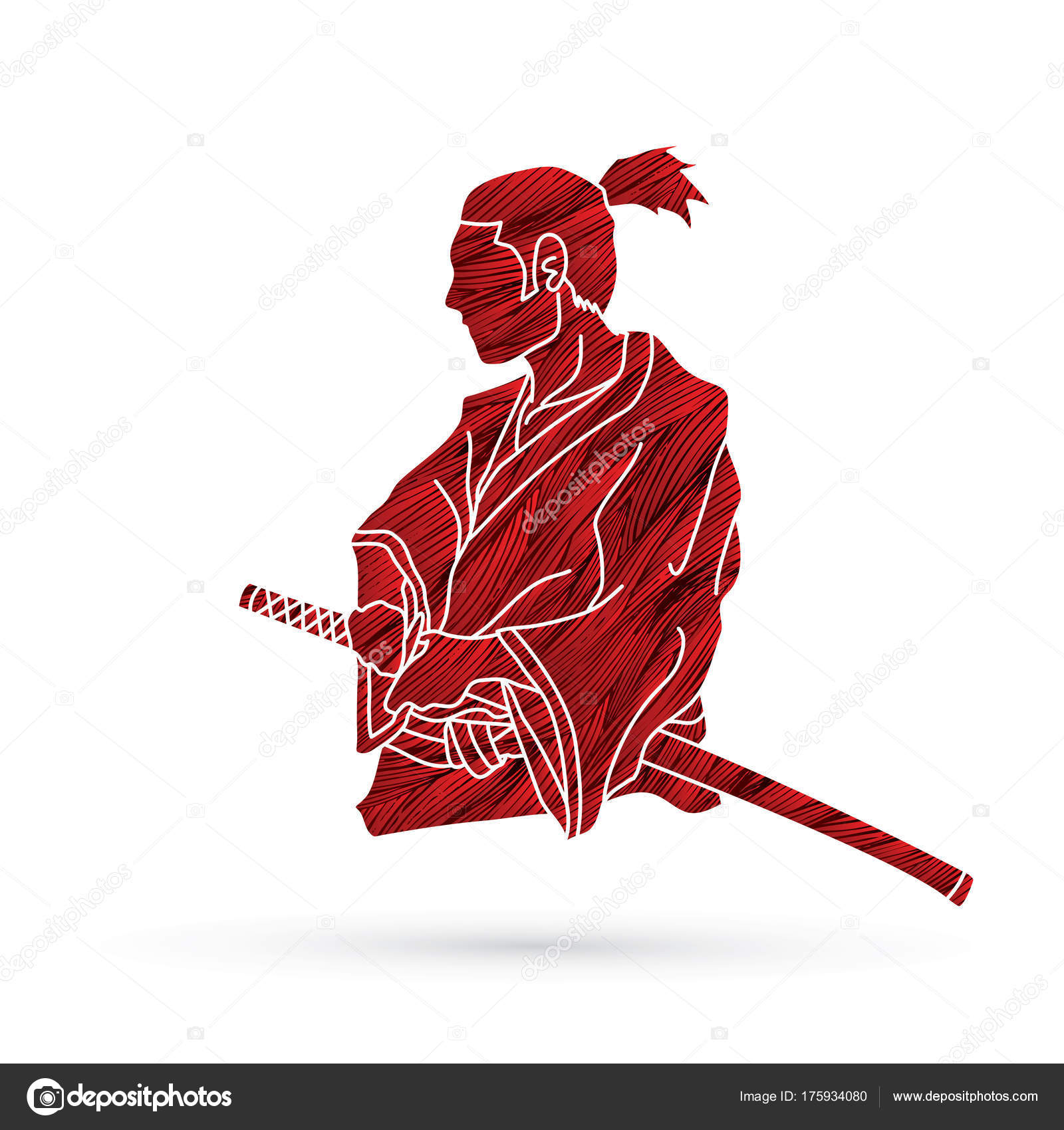 Samurai Ready Fight Action Designed Using Grunge Brush Graphic Vector ...