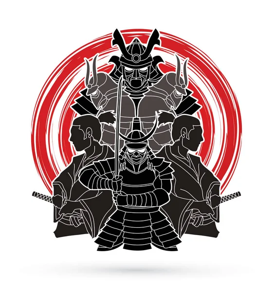 Samurai Ready Fight Composition Designed Line Square Background Graphic ...