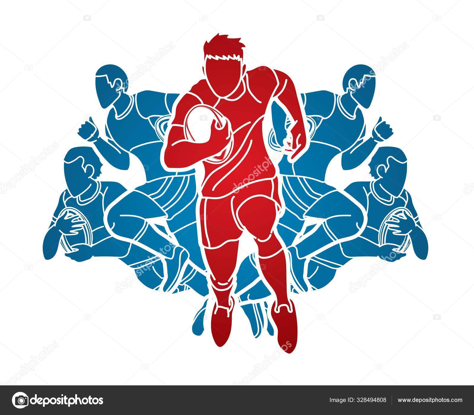 Group Rugby Players Action Cartoon Sport Graphic Vector Stock Vector by ...