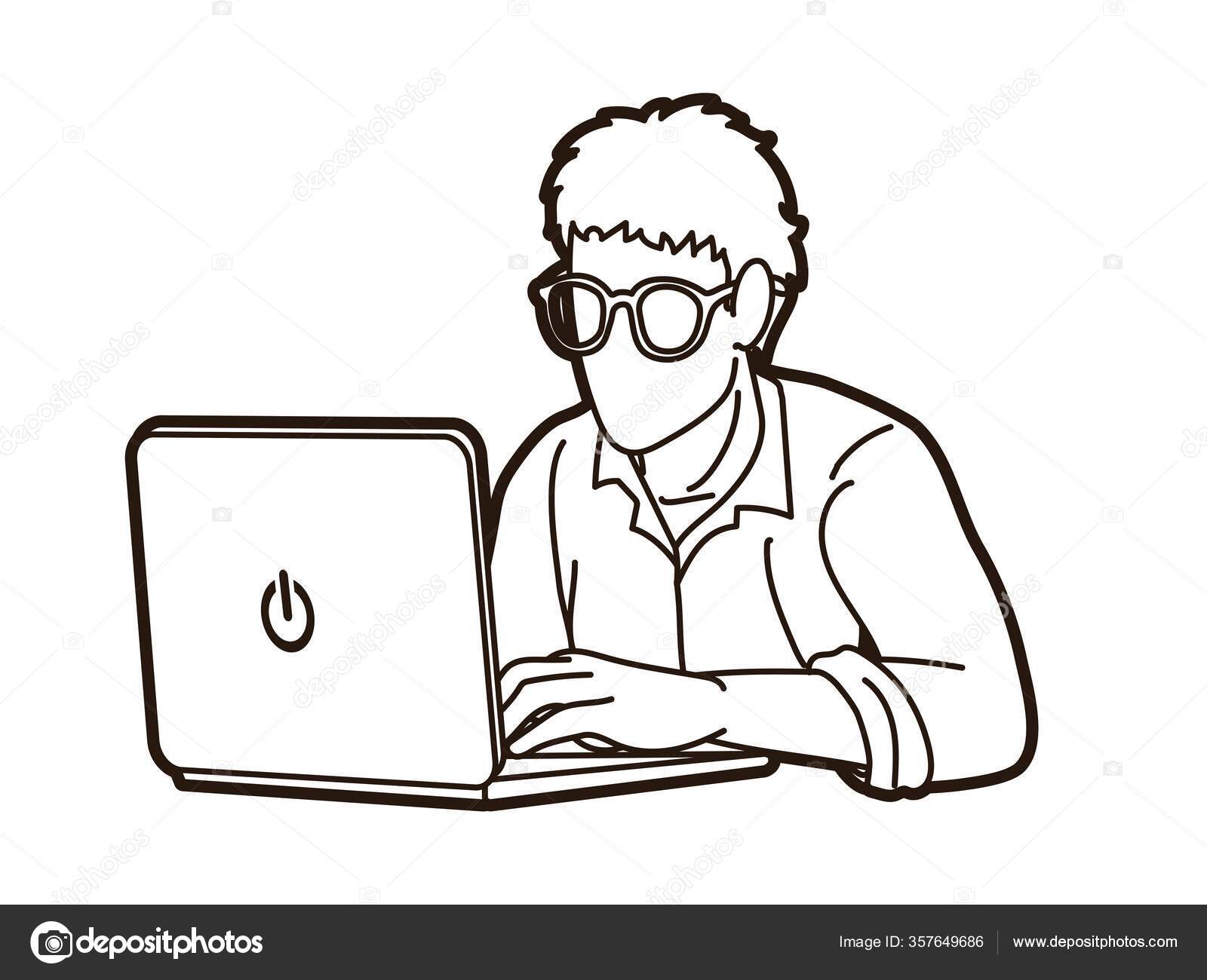 Man Works His Laptop Cartoon Graphic Vector Stock Vector Image by ...