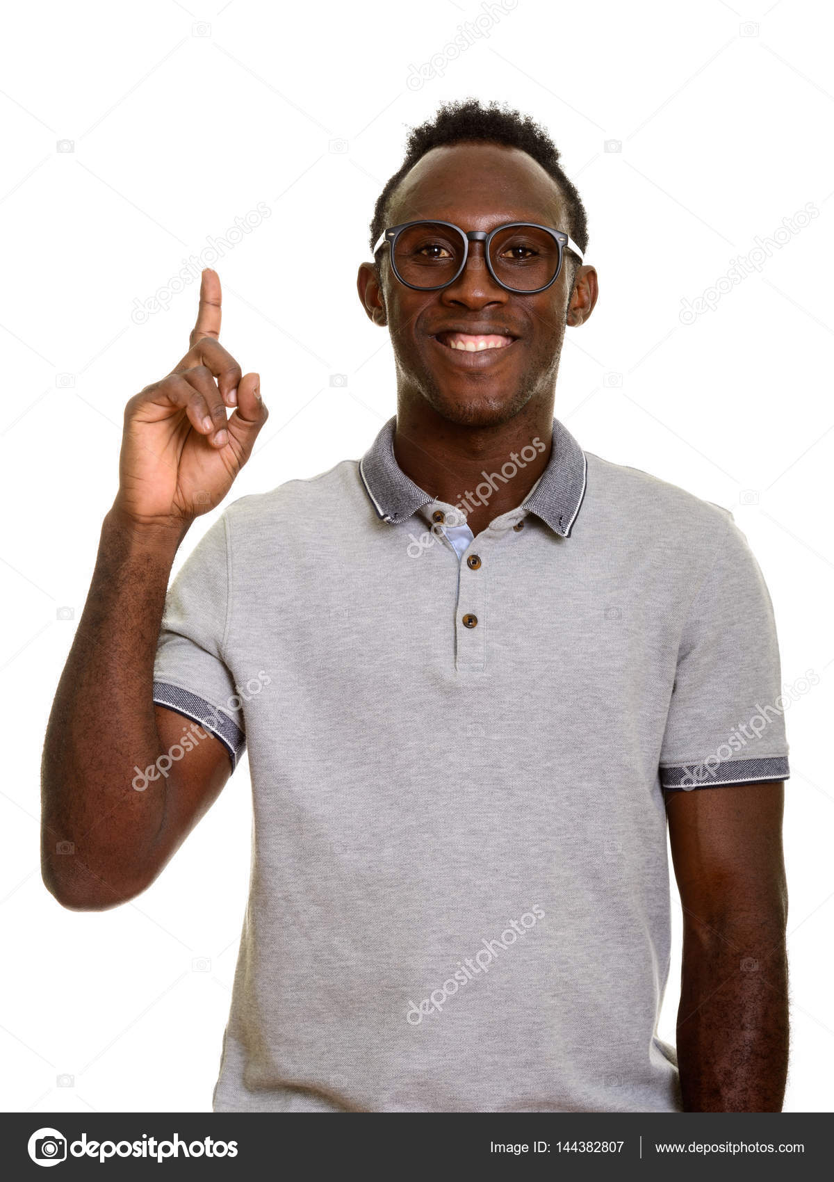 Young Happy Black African Man Smiling While Pointing Finger Stock Photo ...
