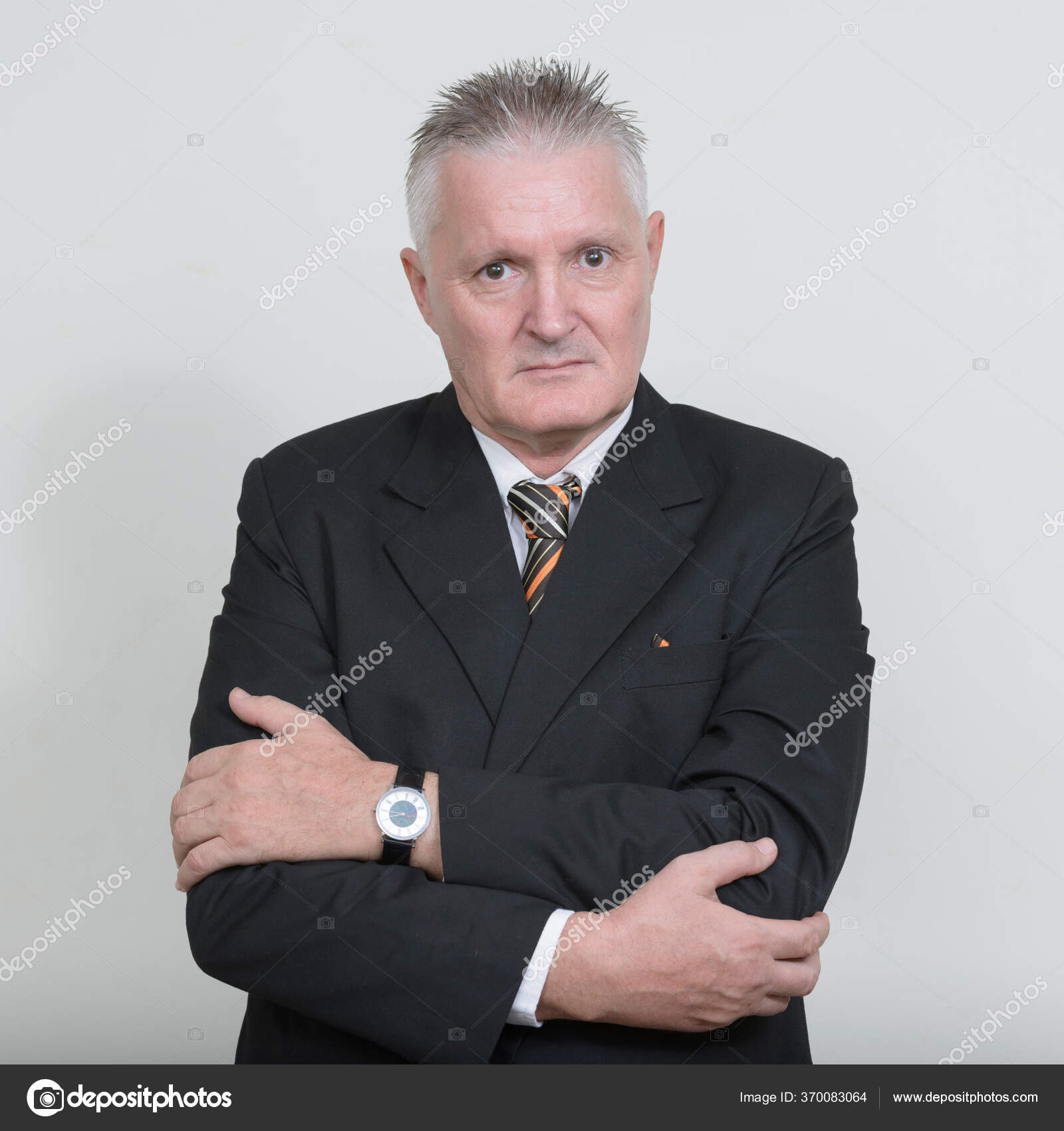 Studio Shot Senior Businessman Gray Hair Wearing Suit White Background ...