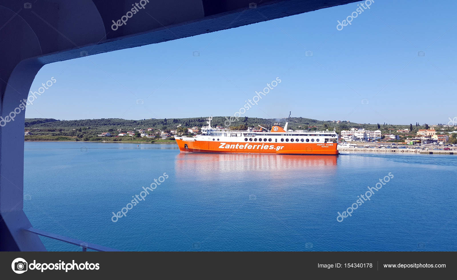 KILLINI PORT, GREECE- 20 May, 2017: Ferryboat of Ionian Ferries leaving ...