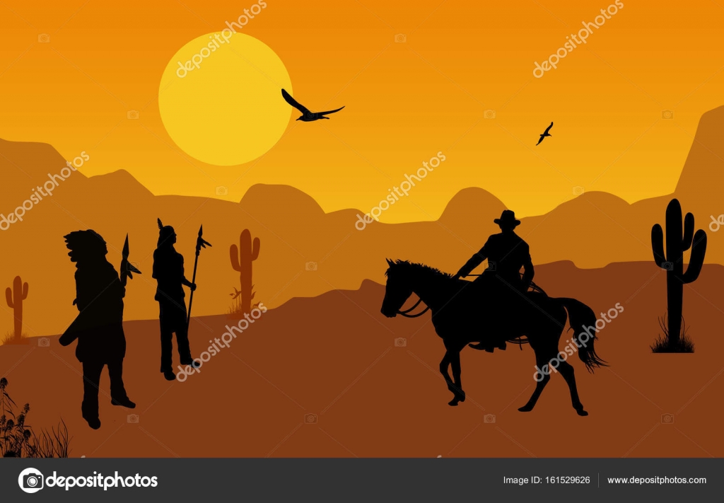 Cowboy and native american indians on wild west Stock Vector Image by ...