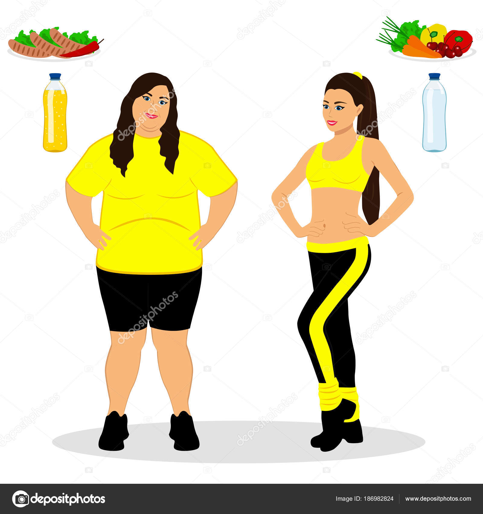 Thin and fat. Proper nutrition. From fat to thin. Stock Vector Image by ...