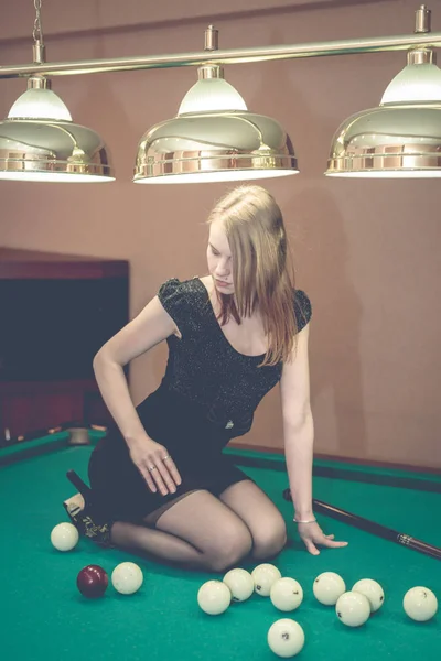 Beautiful Young Girl Playing Billiards Sexy Woman In Billiard R Stock