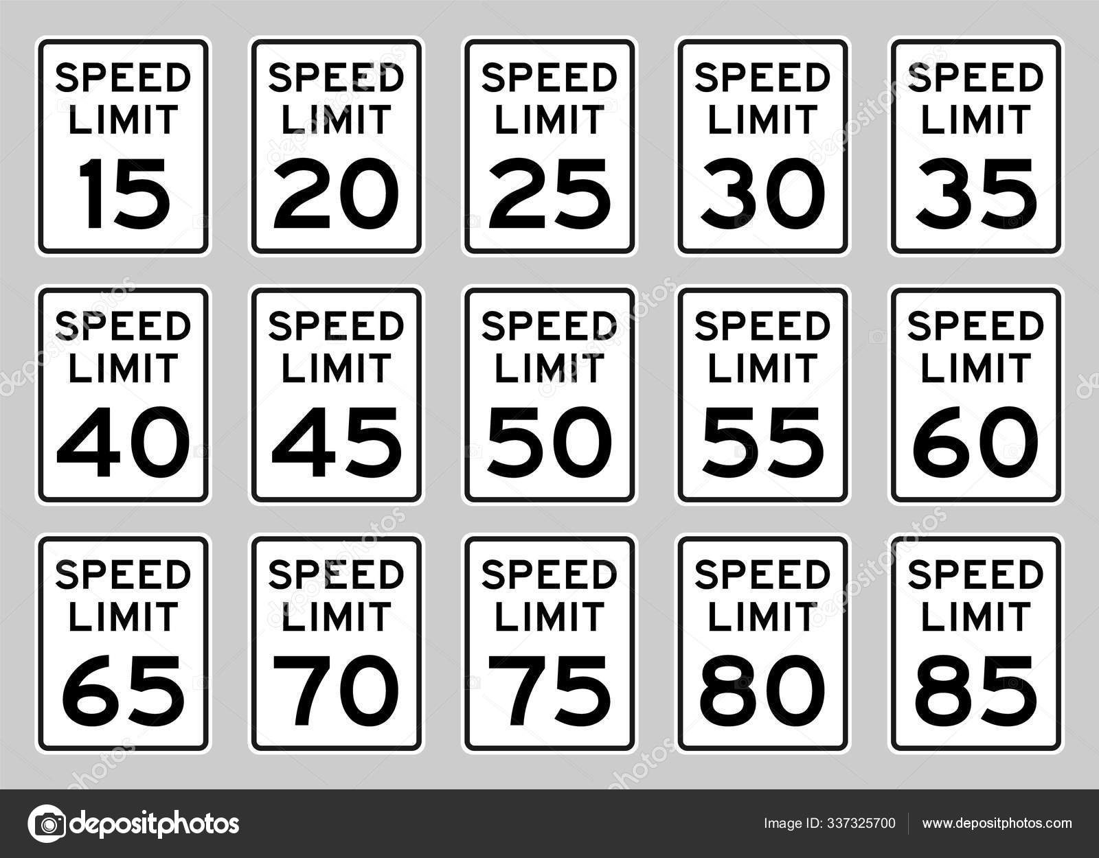 EUA velocidade limite estrada sinal definido fro 15 a 85 mph imagem ... EUA velocidade limite estrada sinal definido fro 15 a 85 mph imagem ...