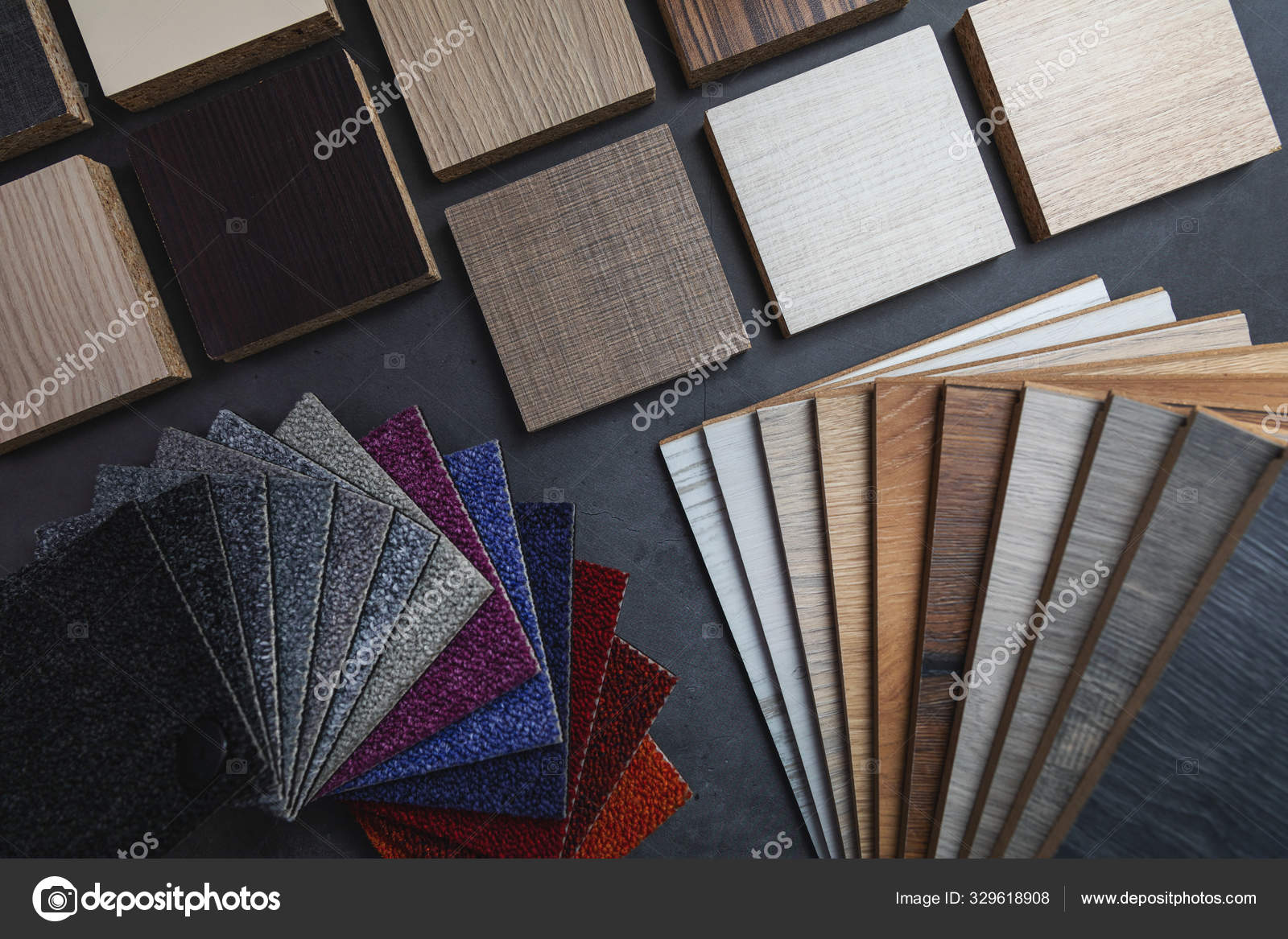 Flooring and furniture material samples for interior design proj Stock ...