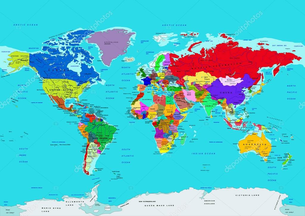 World map, political, in high details. Vector illustration. — Stock ...