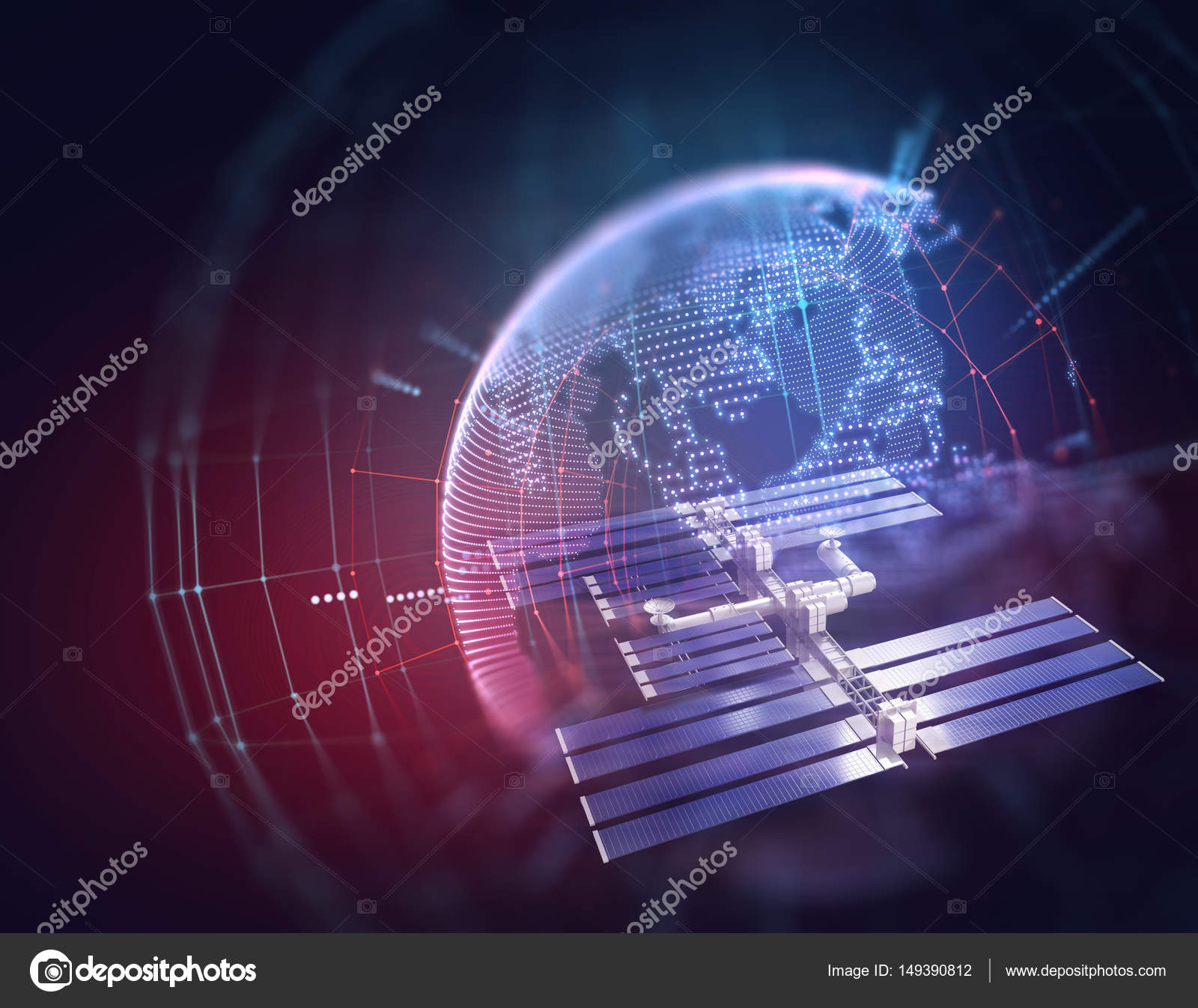 3d illustration of Satellite dish on abstract technology backgr Stock ...