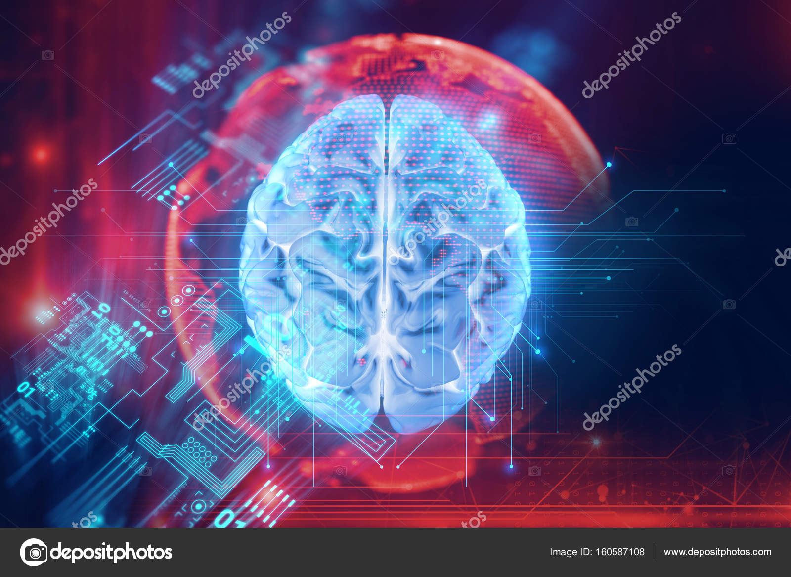 3d rendering of human brain on technology background — Stock Photo ...