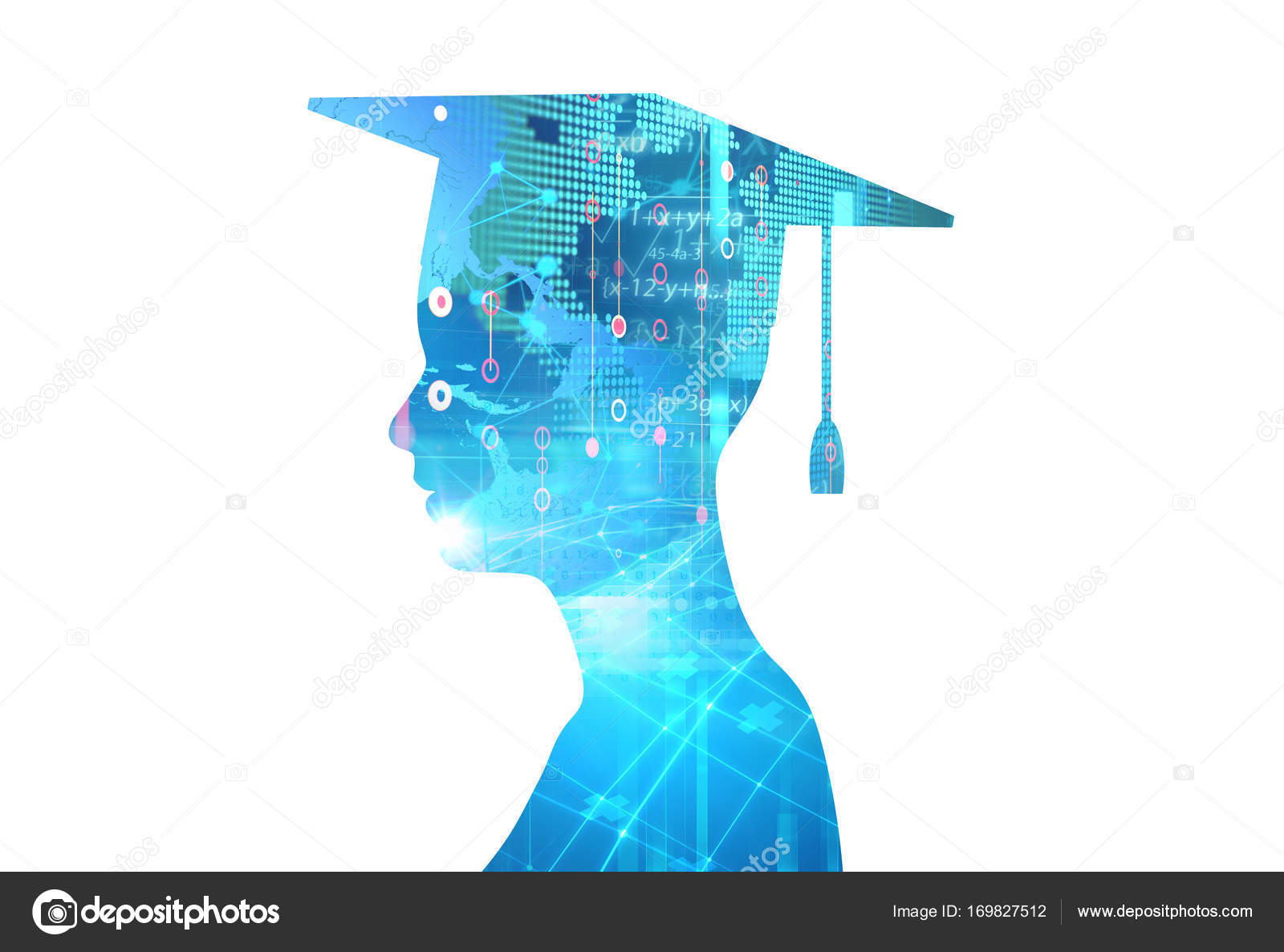 3d rendering of virtual human silhouette on technology backgroun ...