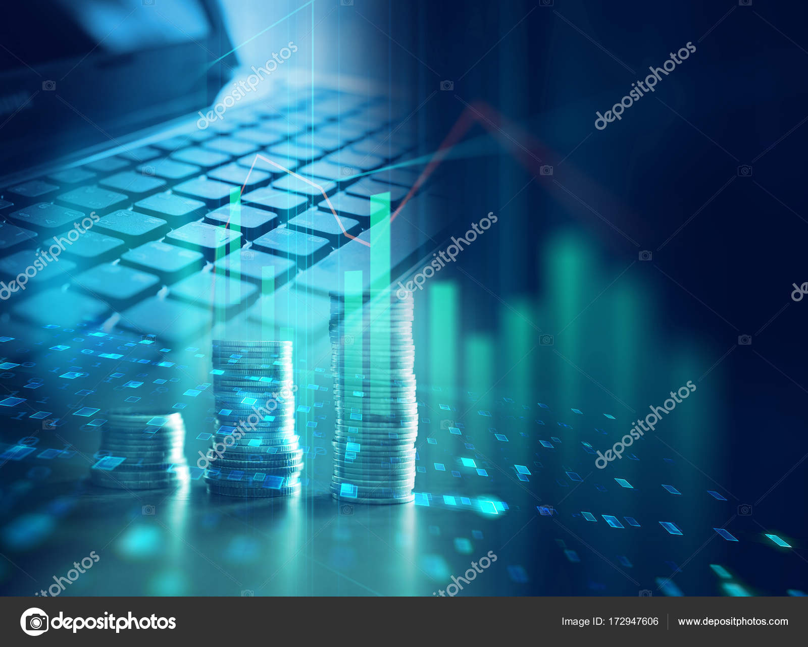 Laptop keyboard on technology financial graph background. Stock Photo ...