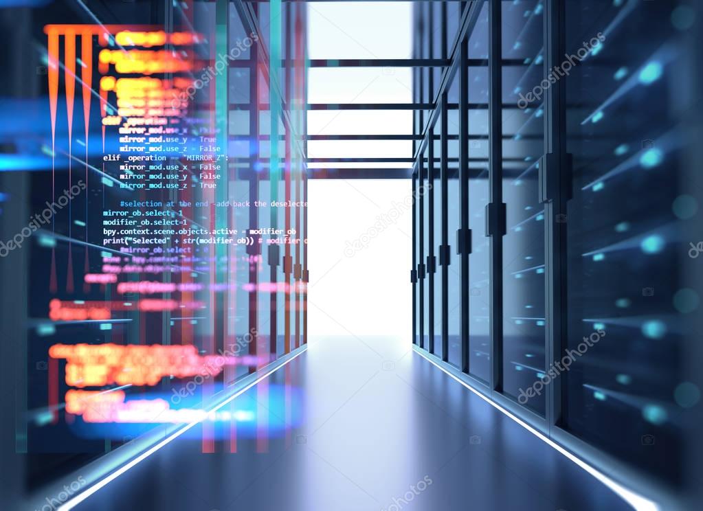 sala de servidores 3d ilustraci n con elementos de dise o de datos de programaci n 2024