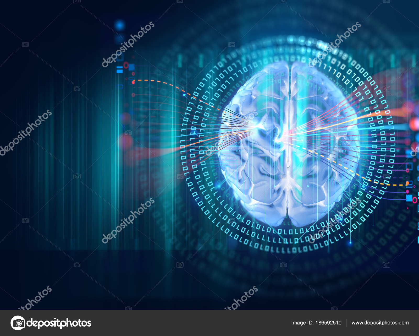 3d rendering of human brain on technology background — Stock Photo ...