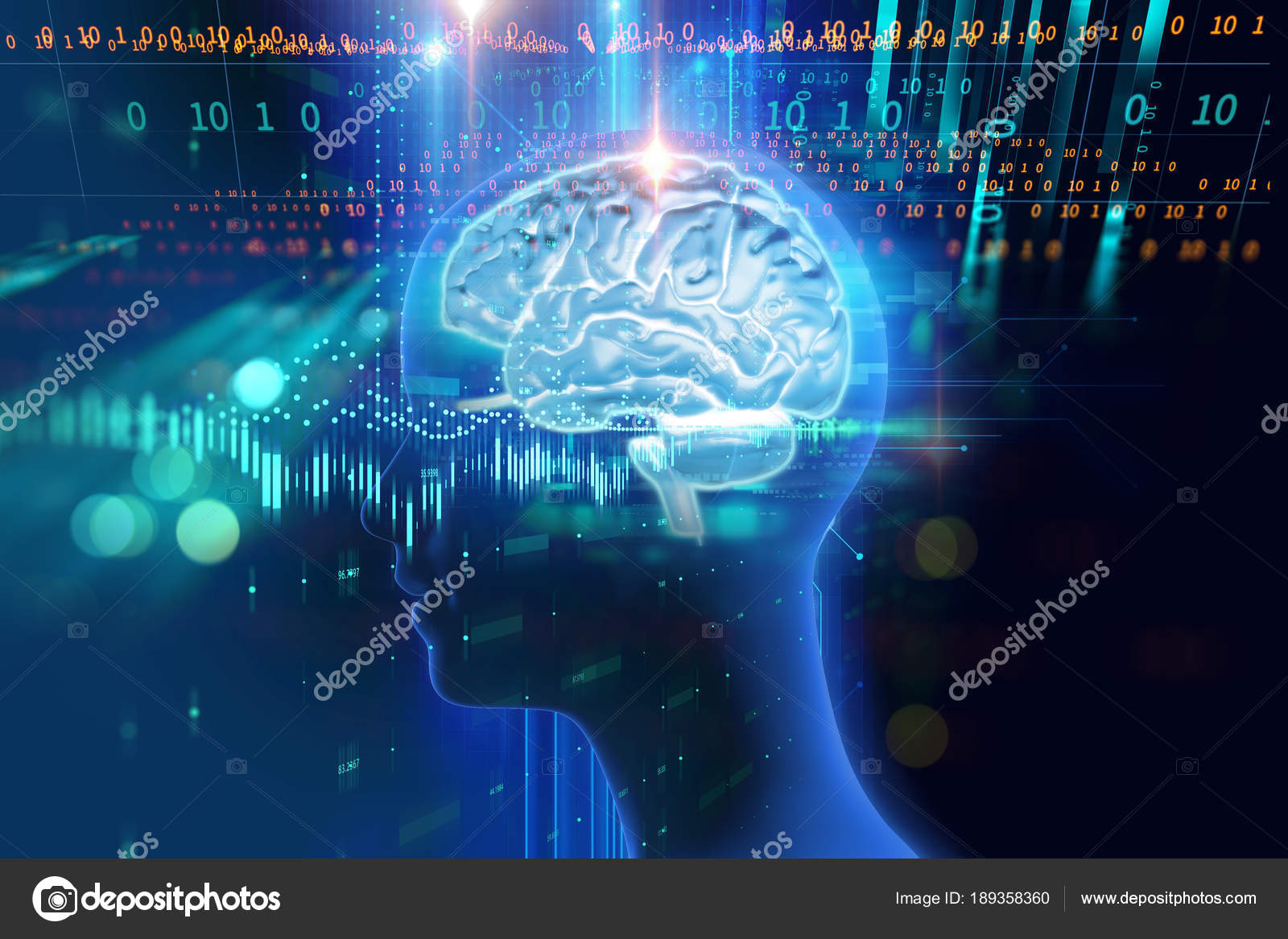 3d rendering of human brain on technology background Stock Photo by ...