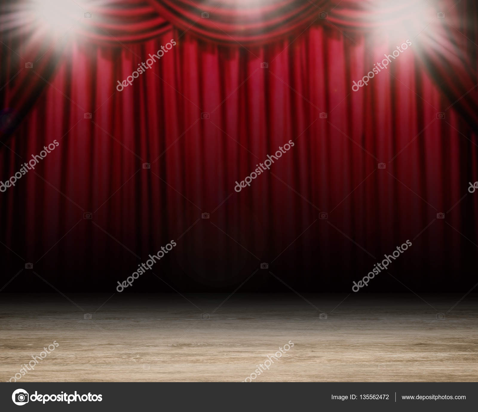 Blank stage with shining flash light and red curtain background Stock ...