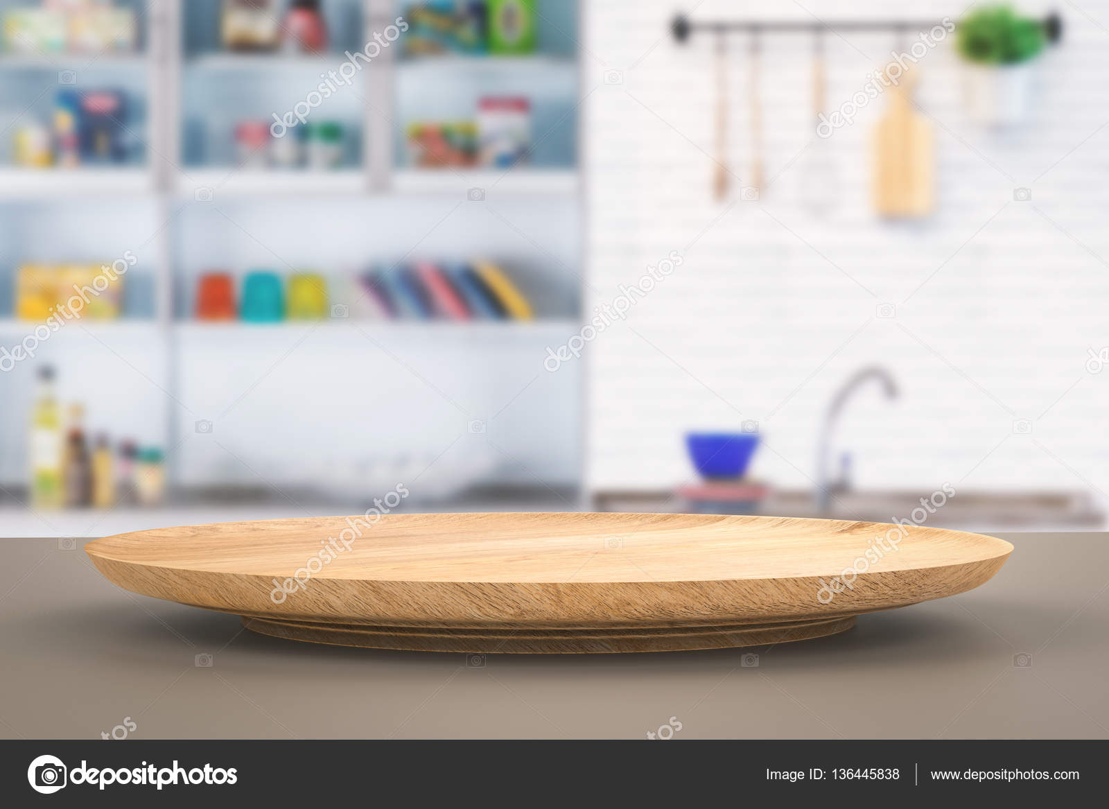 Wooden plate in kitchen Stock Photo by ©phonlamai 136445838