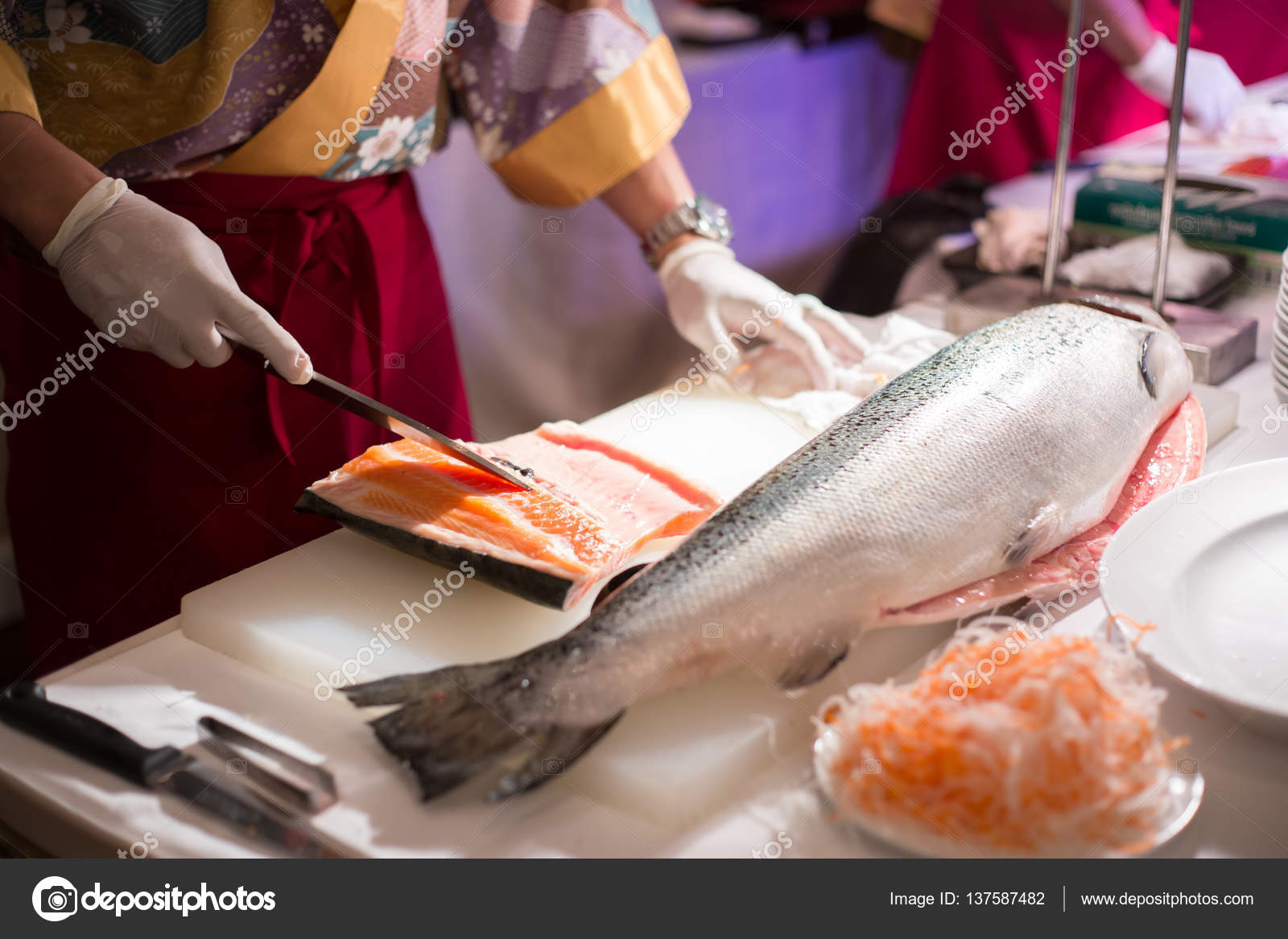 Japanese cuisine with sashimi making — Stock Photo © phonlamai #137587482