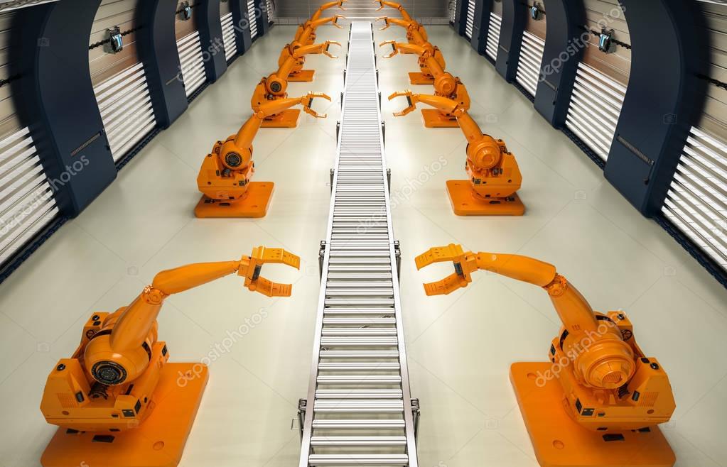 Robotic arms with conveyor line — Stock Photo © phonlamai #148659953