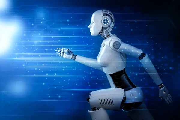 Rendering Cyborg Robot Blueprint Scale Blue Background Stock ...