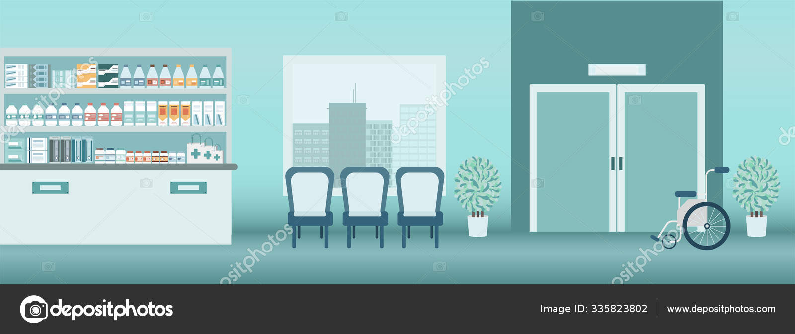 Hospital Interior Counter Waiting Area Vector Illustration Stock Vector ...